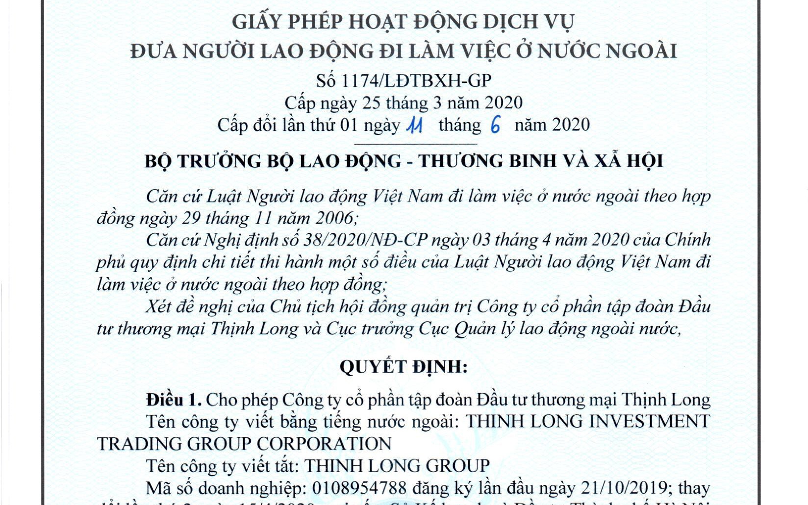 Bố cáo Giấy phép hoạt động Dịch vụ đưa người lao động đi làm việc ở nước ngoài | Chuyên trang ...
